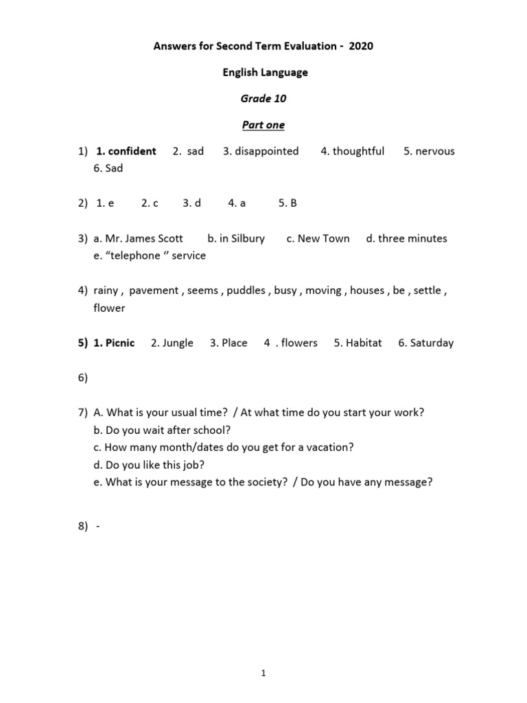 Grade 10 English Answer | PDF