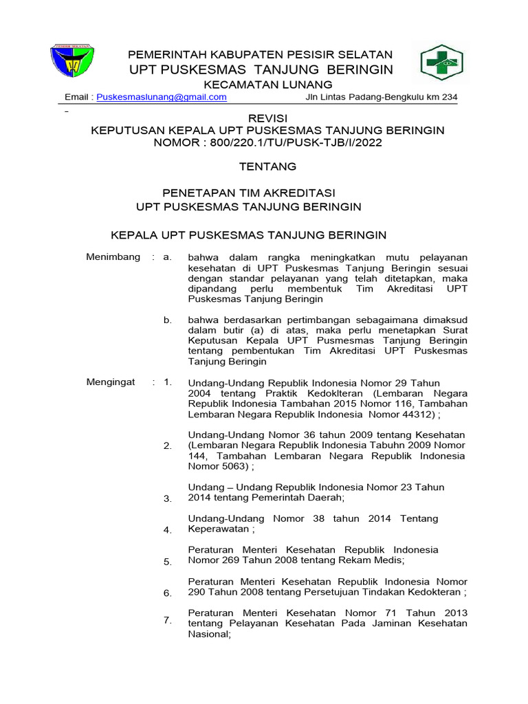 SK Revisi Tim Akreditasi 2022 | PDF
