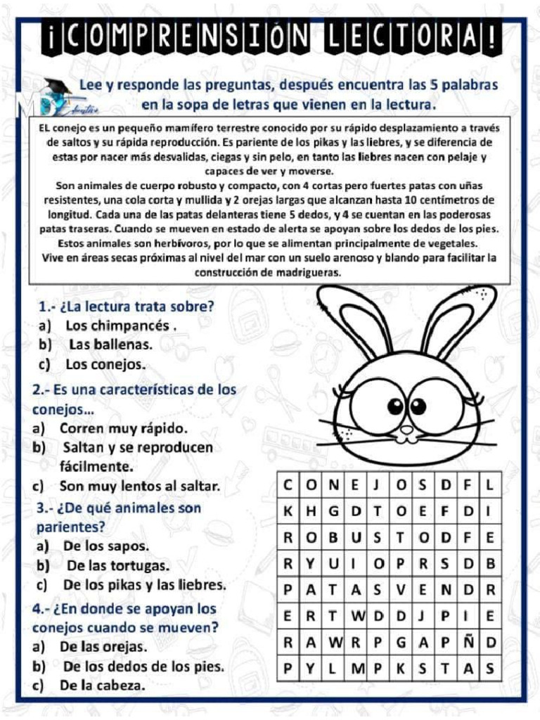 Guia conejo comprensión de lectura | PDF