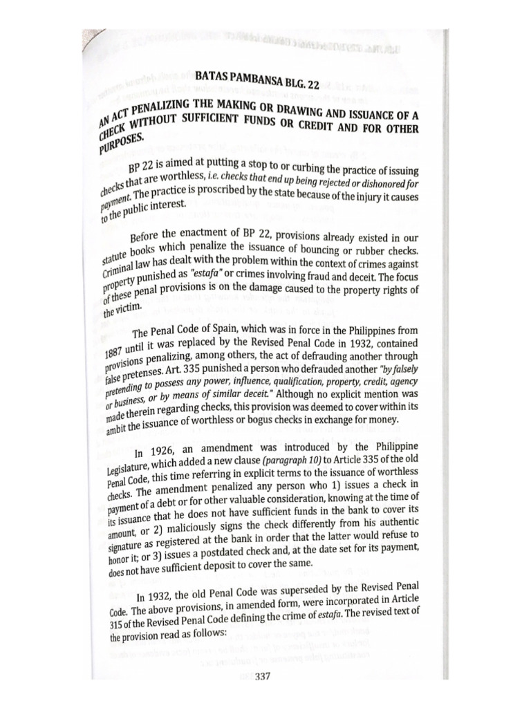 Batas Pambansa Blg. 22 | PDF