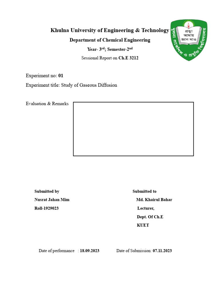 Gas Diffusion Lab Report-Final | PDF | Gases | Diffusion