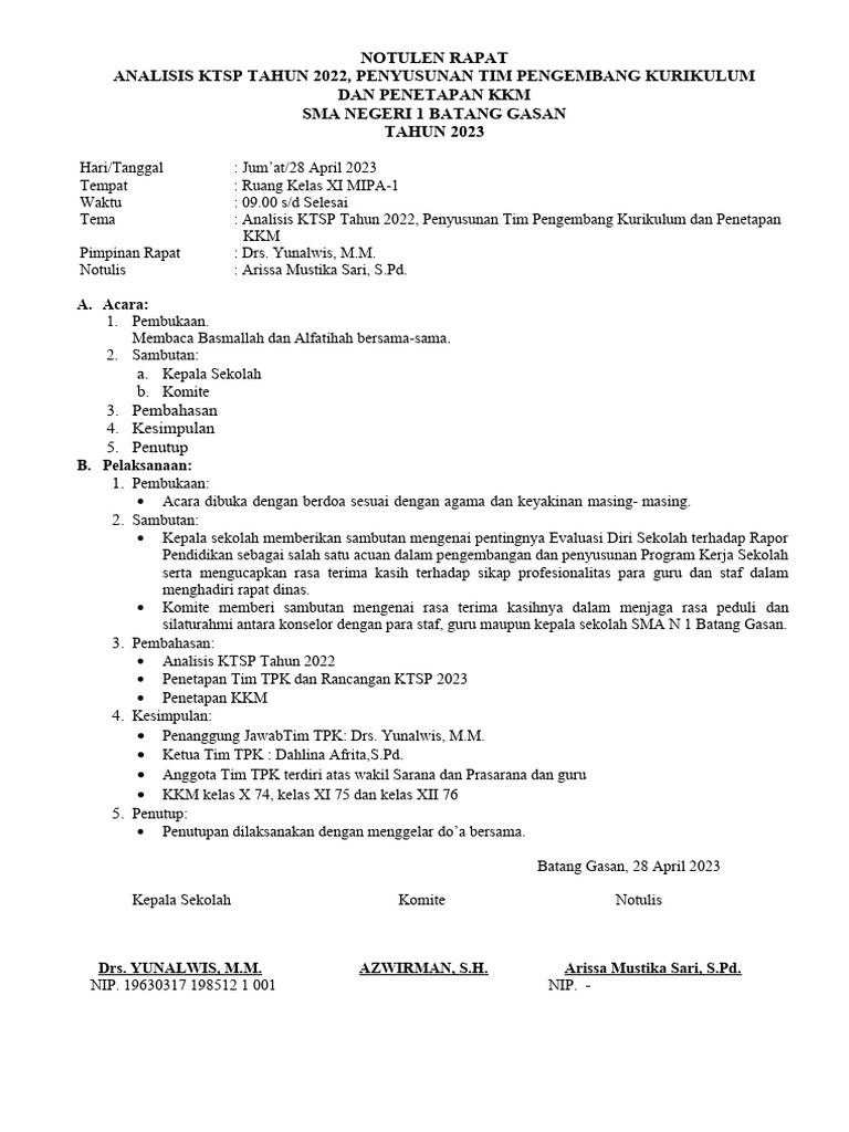 Notulensi Rapat 2023 | PDF