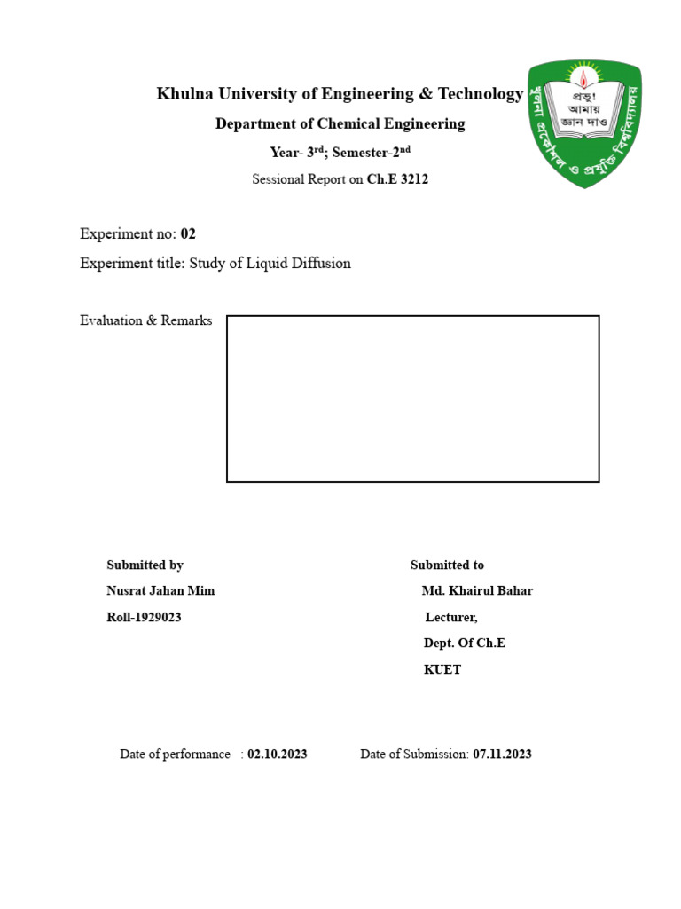 Liquid Diffusion Lab Report - Final | PDF | Sodium Chloride | Diffusion