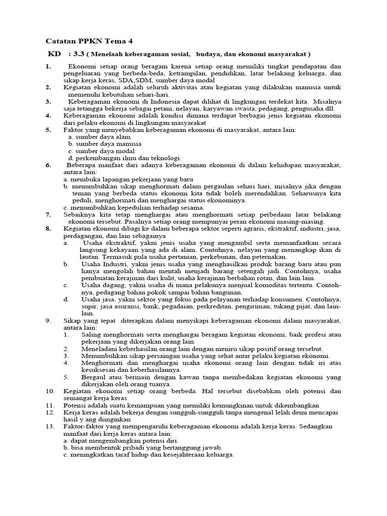 Catatan PPKN Tema 4 Untuk Siswa Globalisasi | PDF