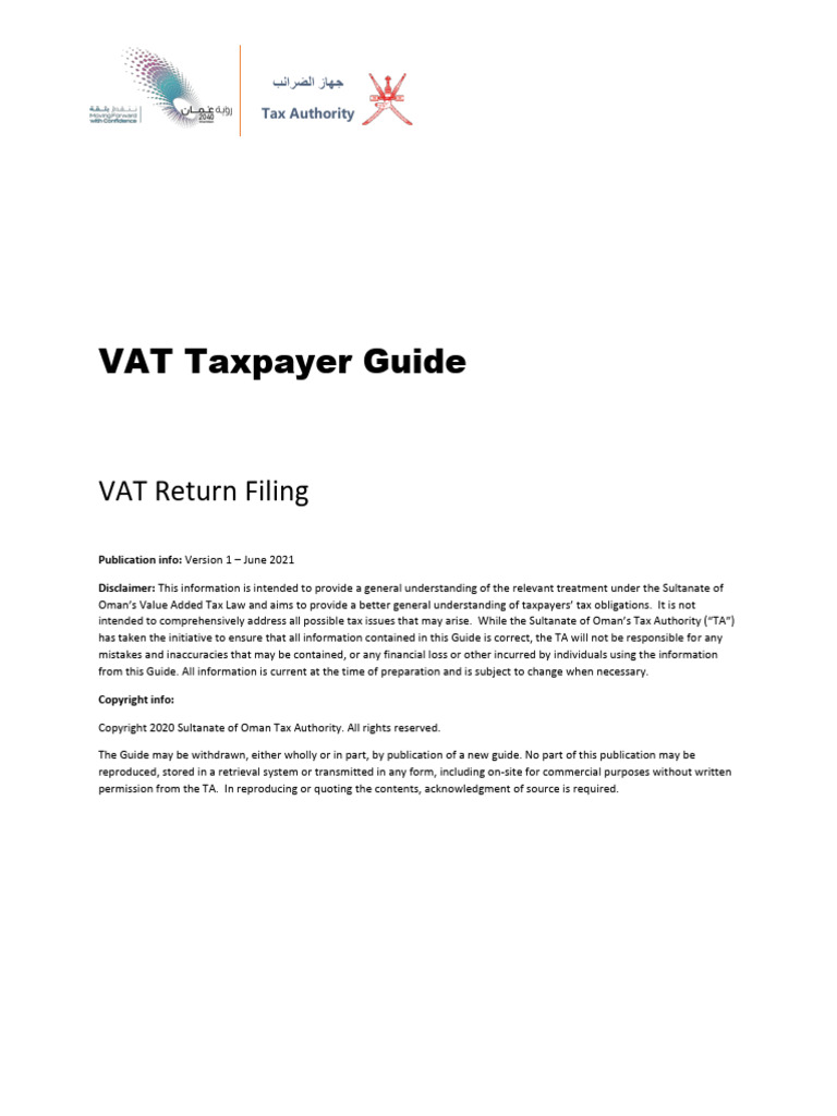 VAT Taxpayer Guide - VAT Return Filing | PDF | Value Added Tax | Taxes