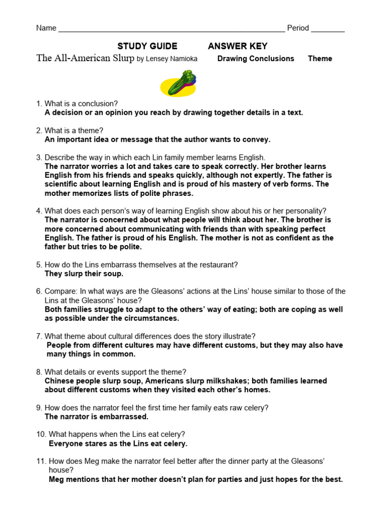 The All American Slurp Study Guide ANSWER KEY (2) 2 | PDF | Human ...