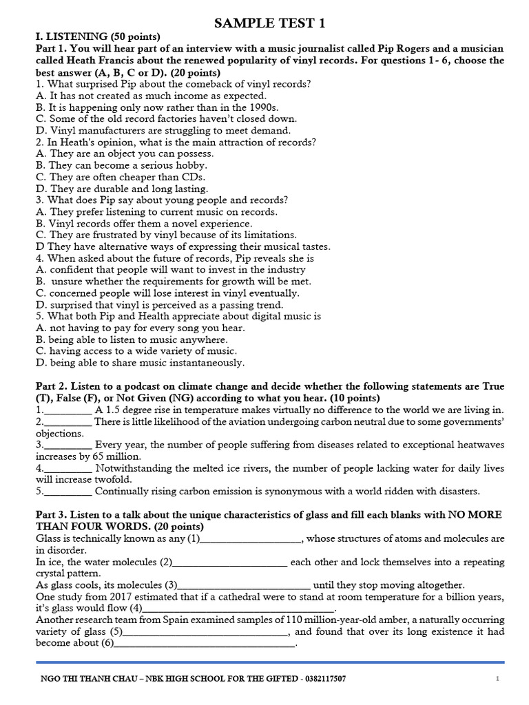 Listening and Lexico-Grammar Test | PDF | Vaccines | Artificial ...