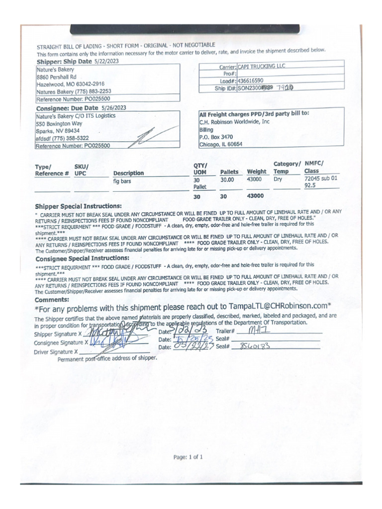 STRAIGHT BILL OF LADING - SHORT FORM - ORIGINAL - NOT NEGOTIABLE | PDF