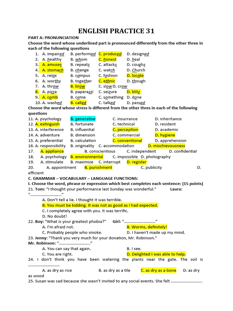 English Practice 31 | PDF