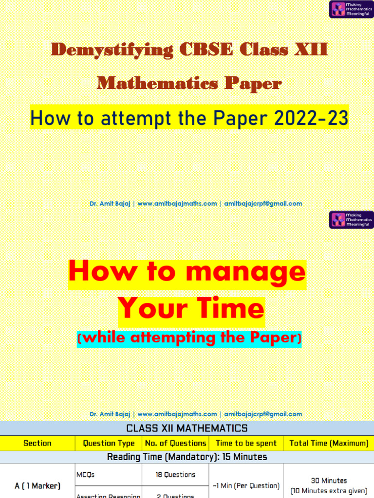 Study Tips, Time Management Tips (Class Xii Mathematics) 2022-23 | PDF ...
