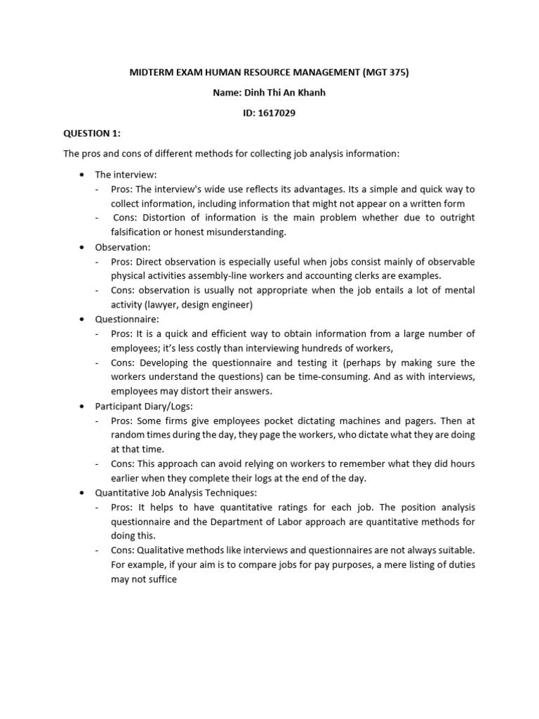 Midterm Exam Human Resource Management_dinh Thi an Khanh_1617029 | PDF | Recruitment | Sales