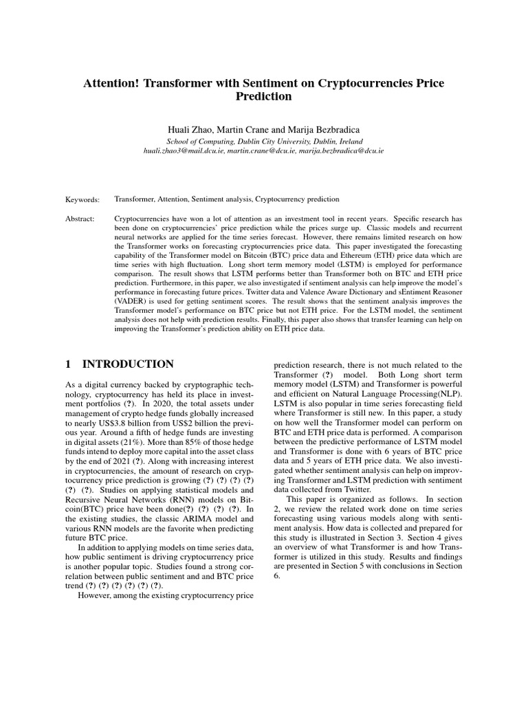 Attention Transformer With Sentiment On Cryptocurrency Price Prediction Complexis Conference ...