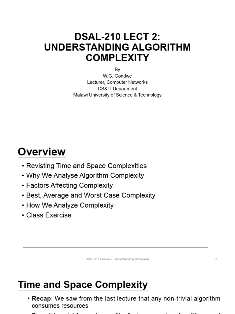 Dsal 210 Lecture 2 Understanding Algorithm Complexity Pdf Computational Complexity Theory