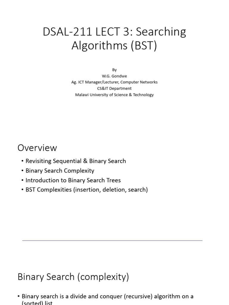 DSAL-211-Lecture 4 - Searching Algorithms | PDF | Mathematical Logic | Algorithms And Data ...