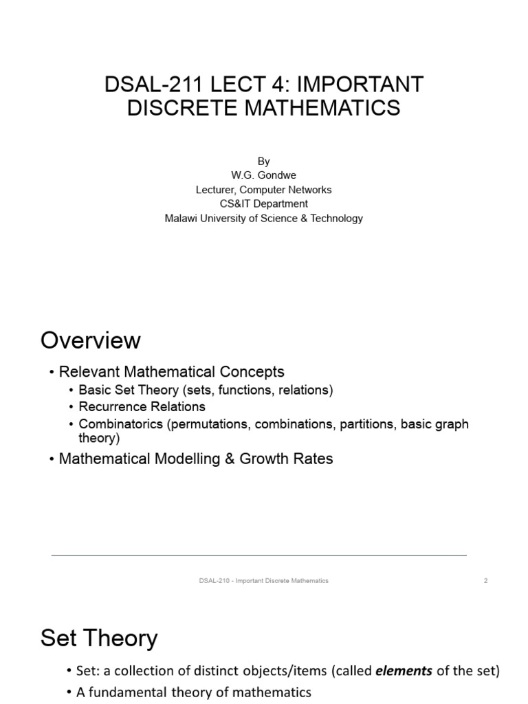 DSAL-211-Lecture 4 - Important Discrete Mathematics | PDF | Discrete Mathematics | Mathematics