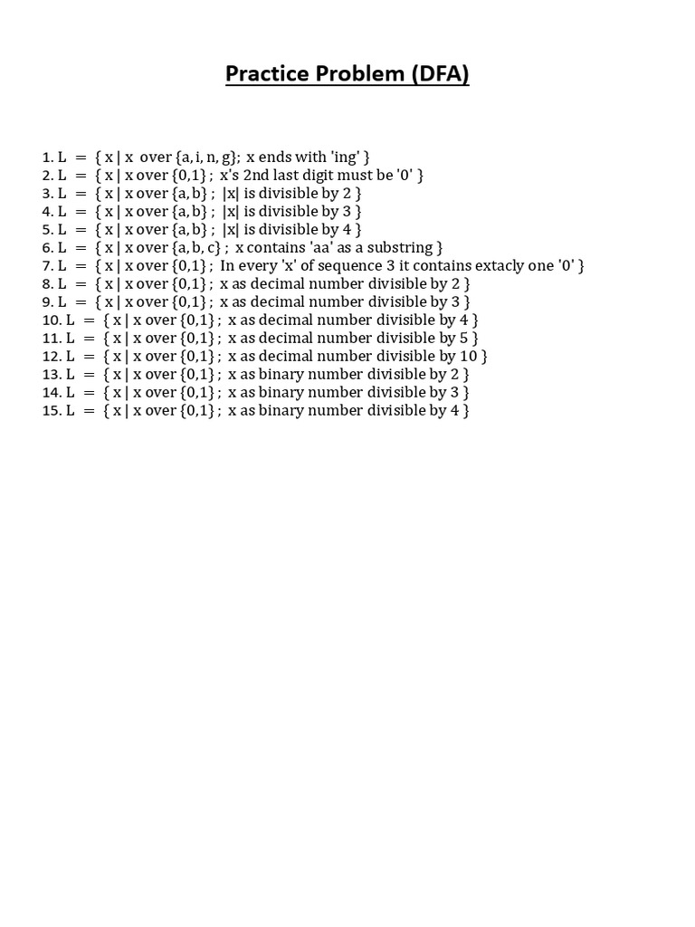 DFA Practice Problems | PDF DFA Practice Problems | PDF