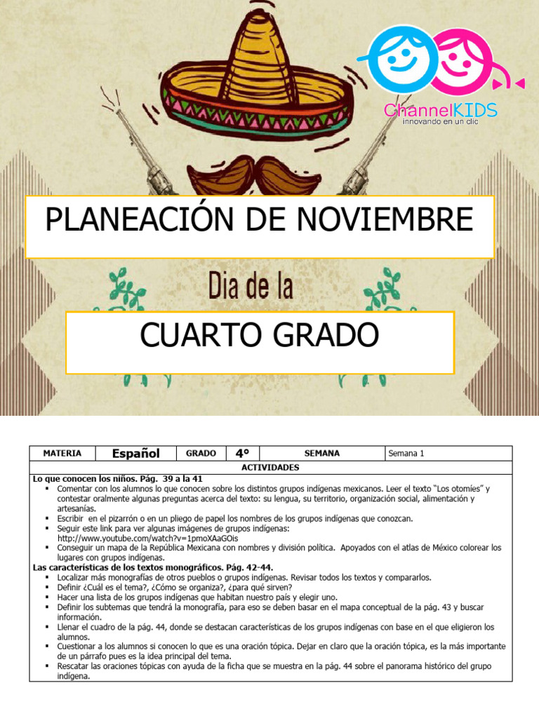 Planeación Noviembre 4° Grado: Español y Matemáticas | PDF | Flores | Clima