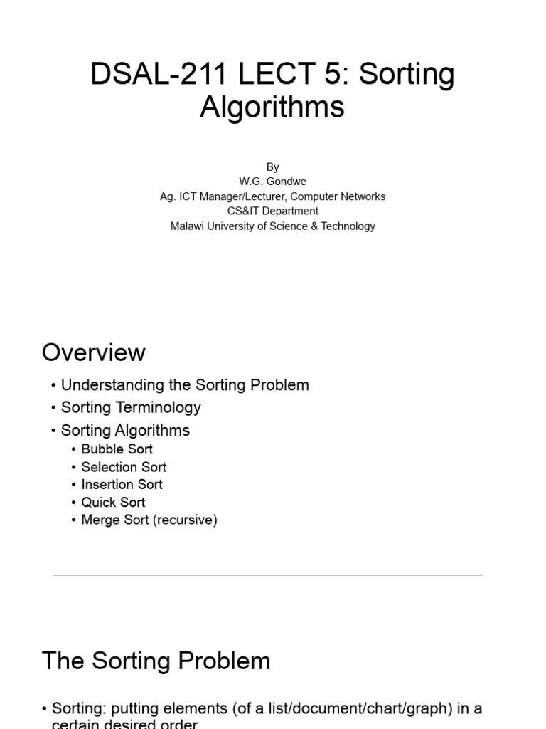 DSAL-211-Lecture 5 - Sorting Algorithms | PDF | Mathematical Logic | Computer Programming