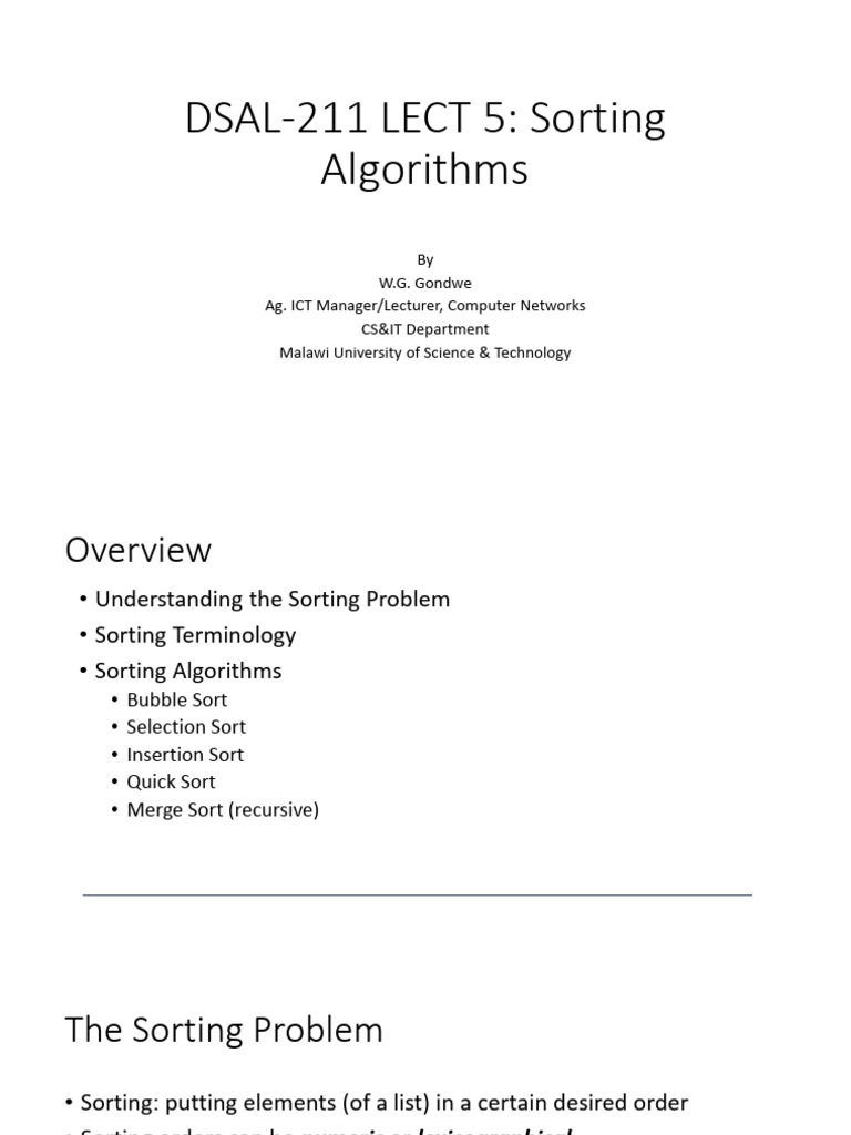 DSAL-211-Lecture 6 - Sorting Algorithms | PDF | Algorithms And Data Structures | Algorithms