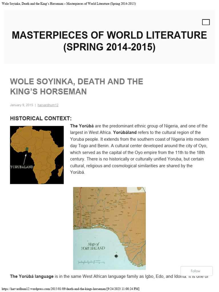 Wole Soyinka, Death and The King's Horseman - Masterpieces of World ...