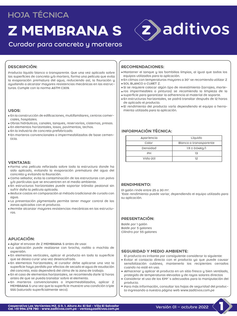 HT Z Membrana S | PDF | Hormigón | Agua