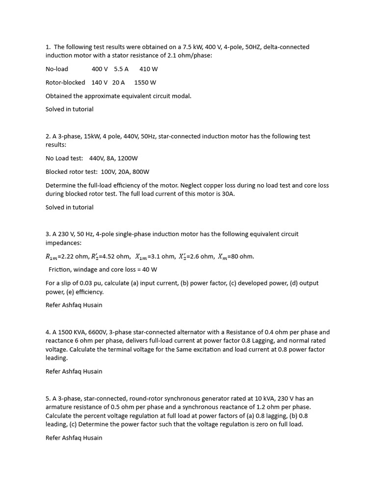 Tut M | PDF | Electric Motor | Power (Physics)