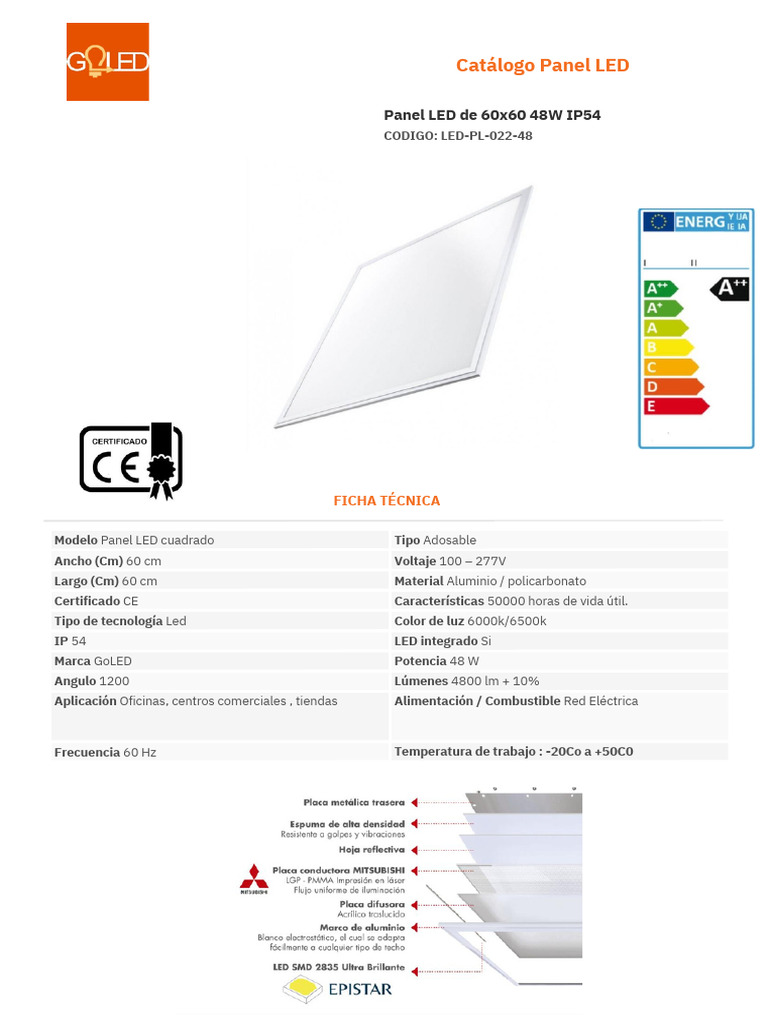 Ficha Tecnica Panel Led 60x60 | PDF