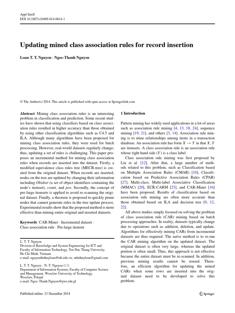 Updating Mined Class Association Rules For Record Insertion Pdf