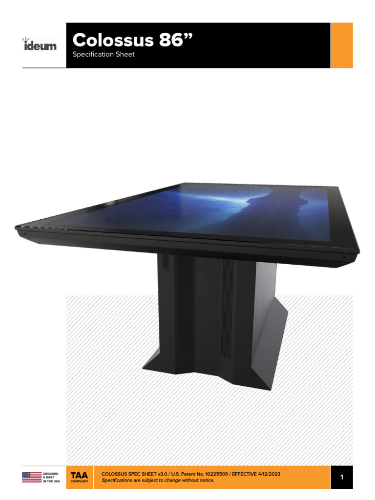 Colossus 86" Touch Table Specs | PDF | Computer Architecture | Computing