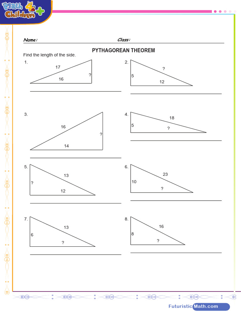 Triangle Sides Pythagorean Theorem 4 Worksheet | PDF | Triangle ...