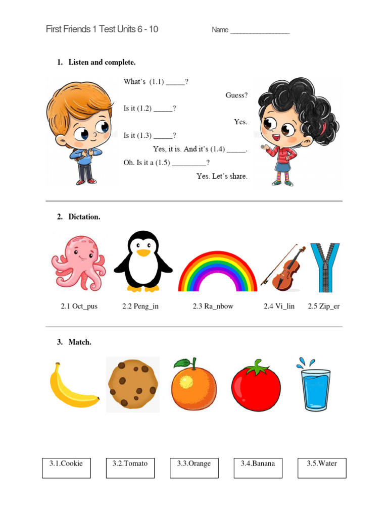 First Friends 1 Test: Units 6-10 | PDF | Language Arts & Discipline