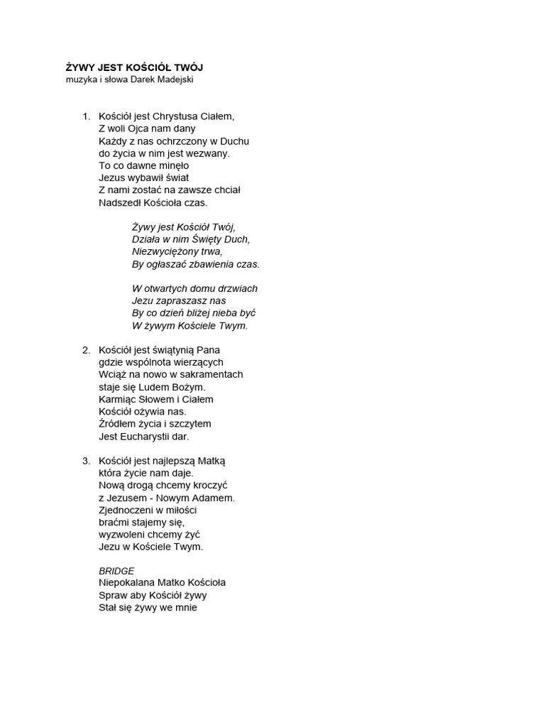 Zywy Jest Kosciol Twoj - Slowa - FINAL | PDF