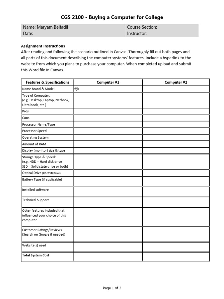 CGS - 2100 - Buying A Computer For College | PDF