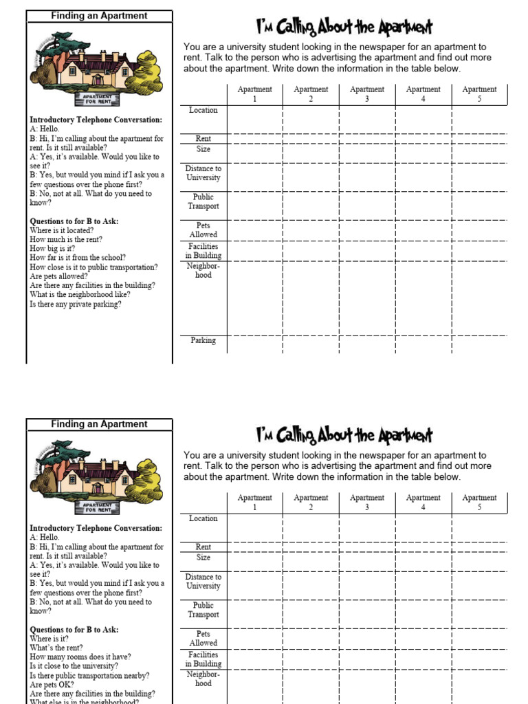 A2 B1 Finding An Apartment | PDF | Apartment | Public Transport