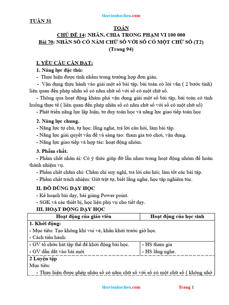 GA Toan Lop 3 KNTT Tuan 31 | PDF