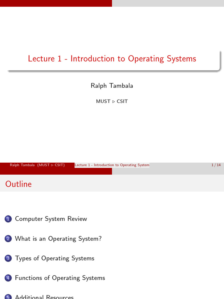 Os - Lecture - 01 - Intro To Os | PDF | Operating System | Process (Computing)