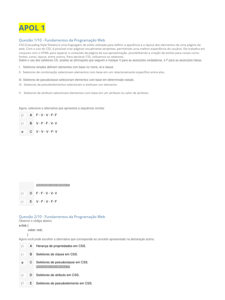 Apol 1 e 2 Web | PDF | Html | Hipertexto