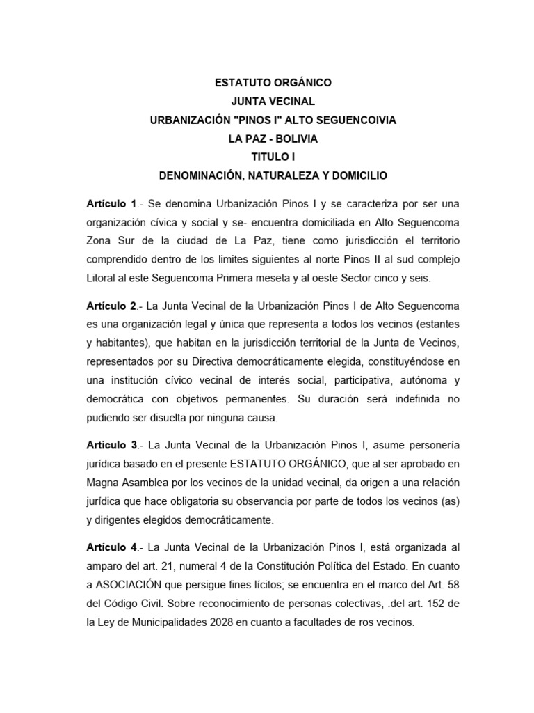 Estatuto Orgánico Junta Vecinal | PDF | Mujer | Jurisdicción