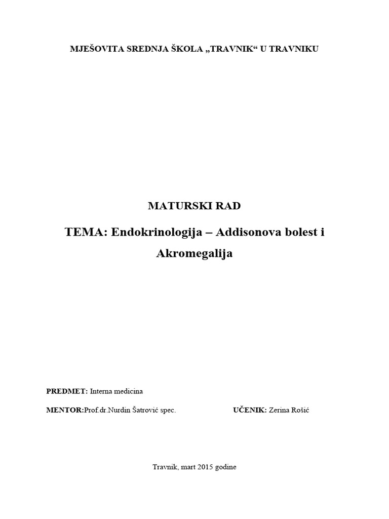 Addisonova Bolest I Akromegalija | PDF