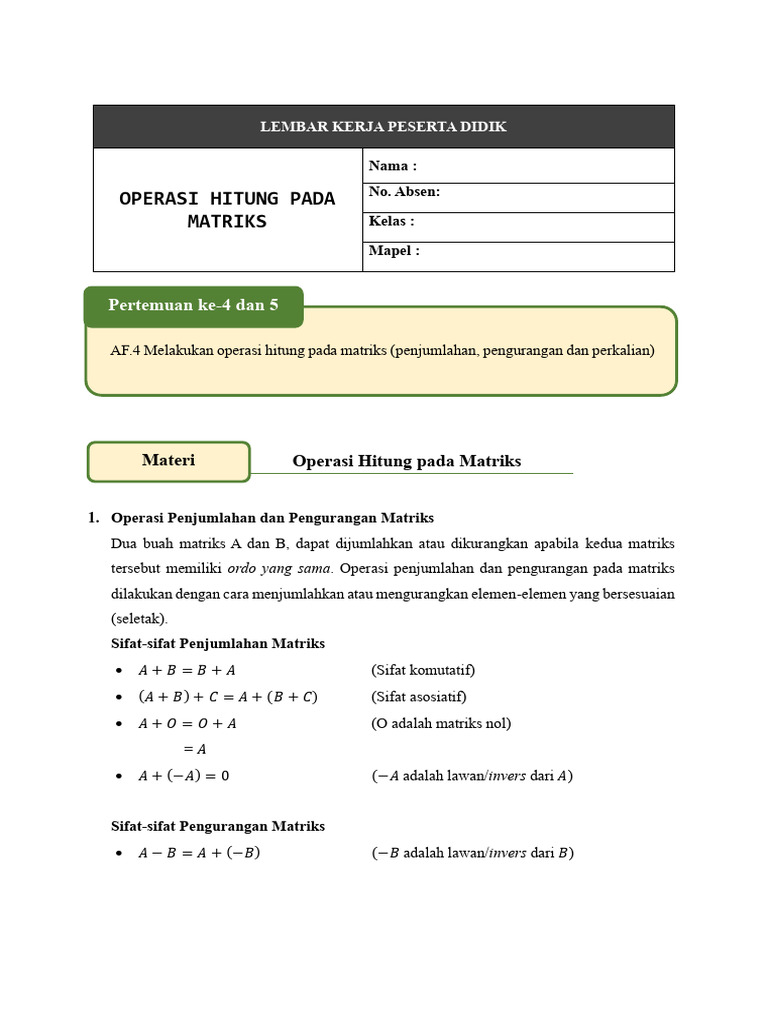 LKPD Operasi Matriks | PDF