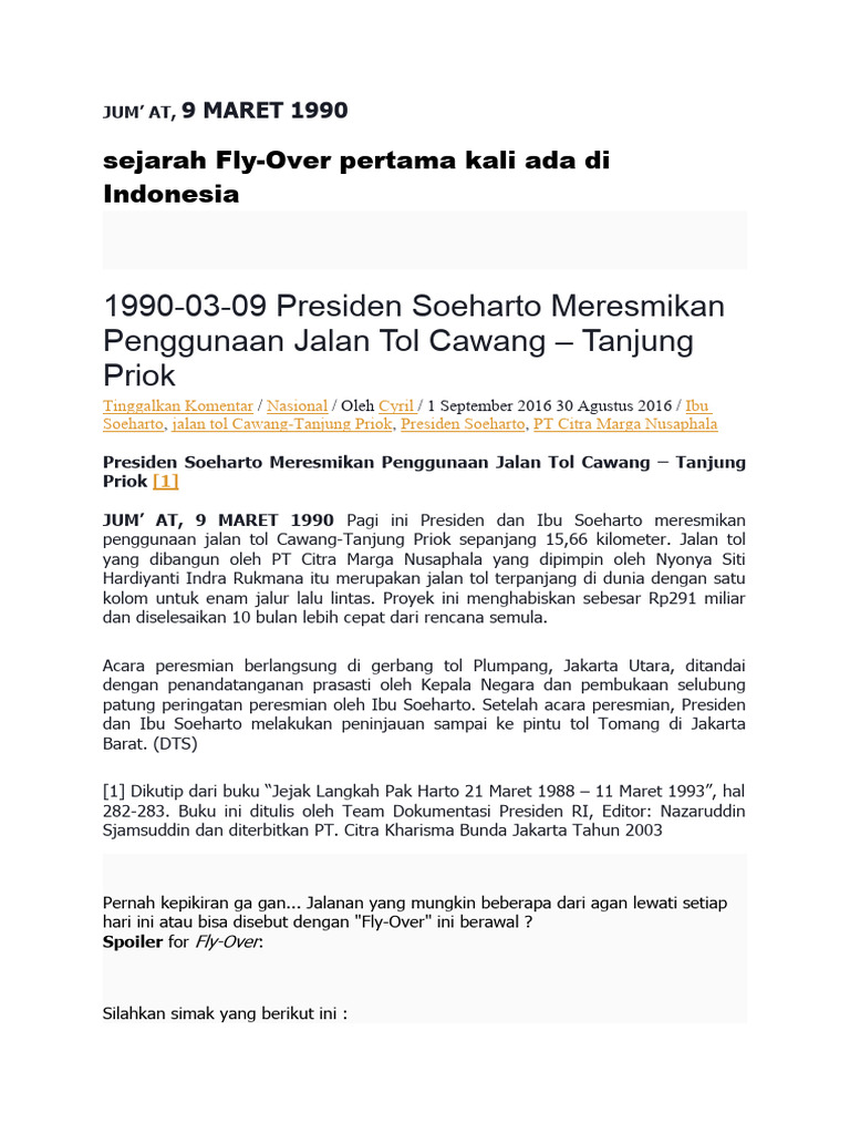 Sejarah Fly-Over Pertama Kali Ada Di Indonesia 1990 | PDF