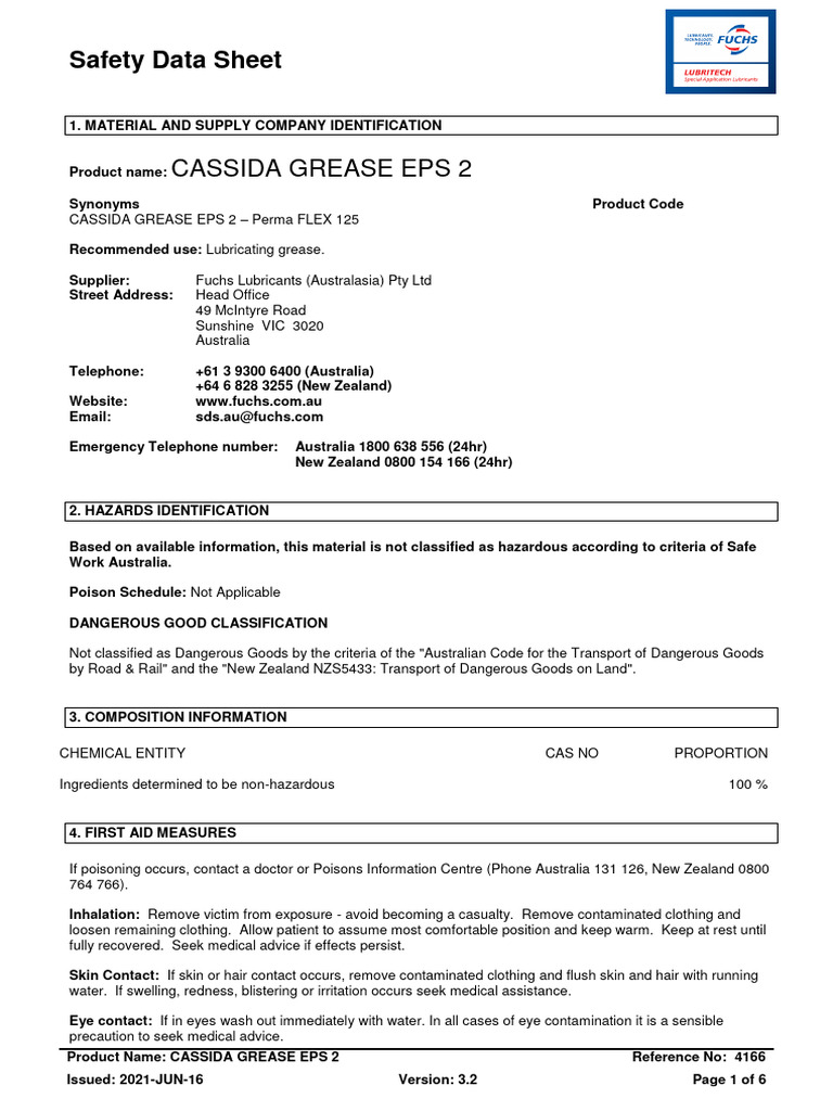 Cassida Grease Eps 2-SDS | PDF | Toxicity | Dangerous Goods