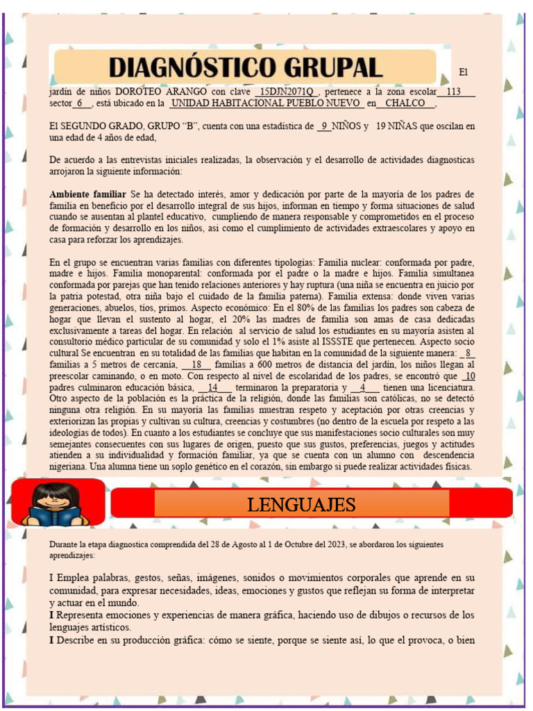 Diagnostico Grupal 2B | Descargar gratis PDF | Familia | Educación de la primera infancia