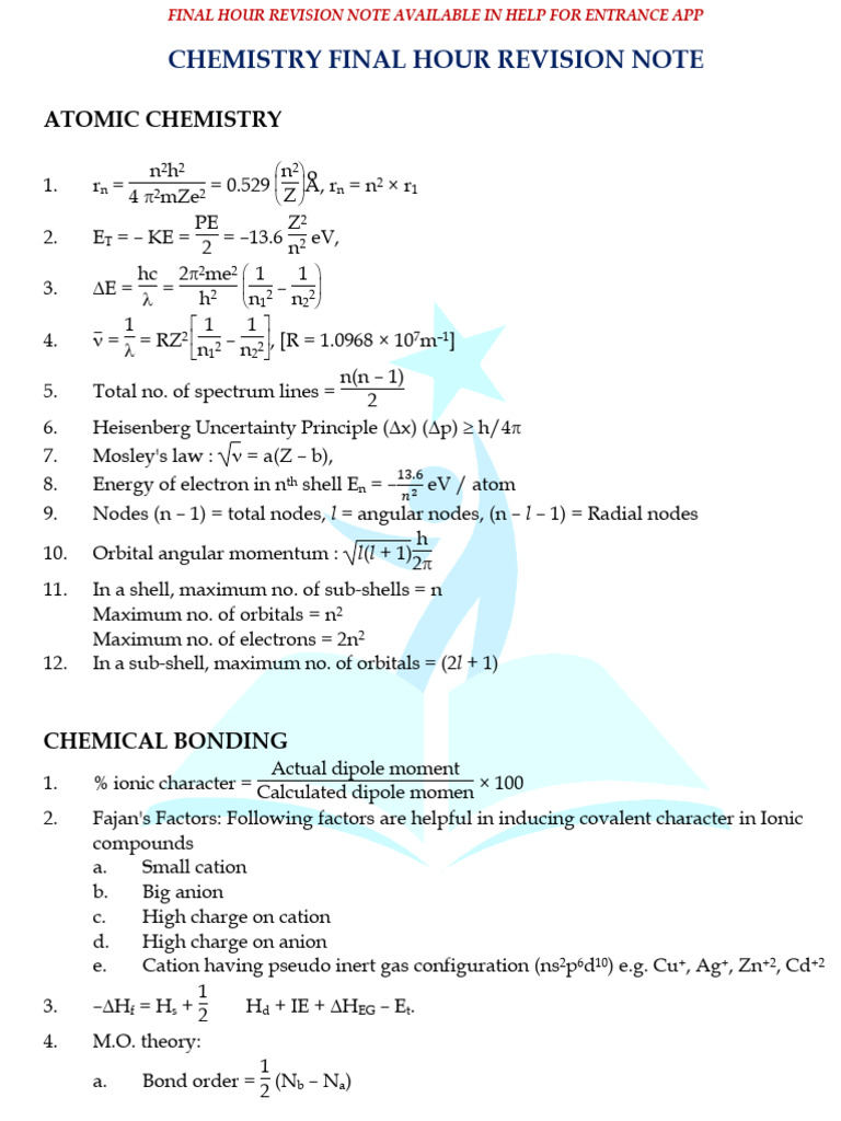 Chemistry Final Hour Revision Note | PDF | Amine | Chemical Reactions