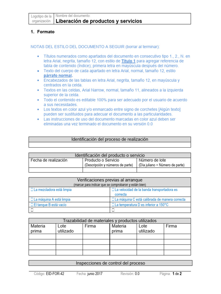 12. EID-For-42 Anexo 2 Registro de Liberación de Productos y Servicios | PDF | Informática