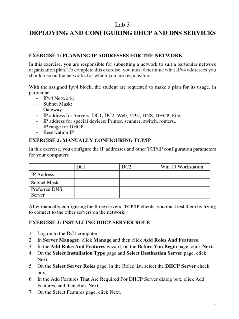 Configuring DHCP and DNS Services Lab | PDF | Domain Name System | Ip ...