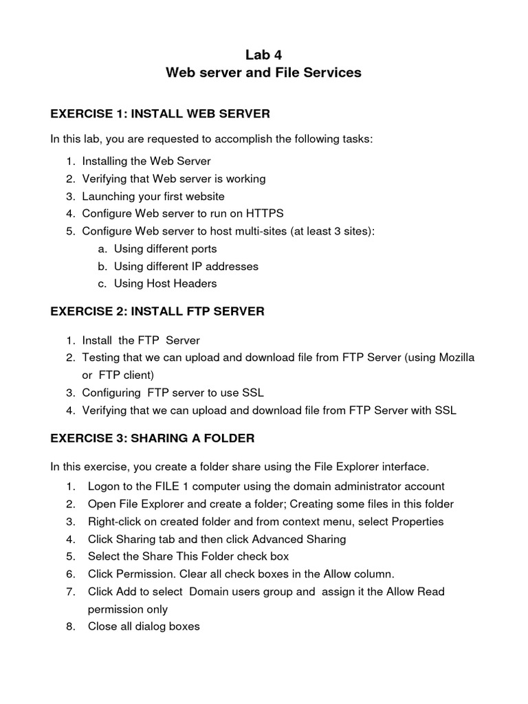 Lab 4 - Web Server and File Services | PDF | Networking | Internet & Web