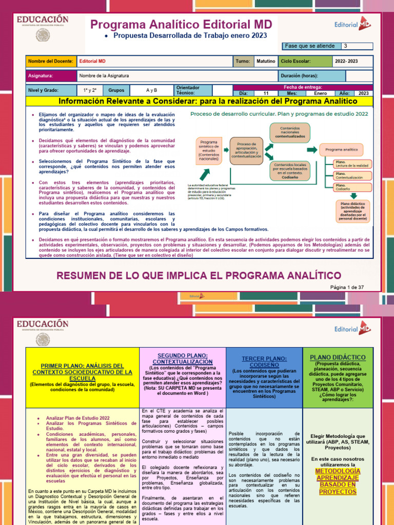 Programa Analitico 2023 (1° y 2° Primaria) | PDF | Enseñando | Aprendizaje