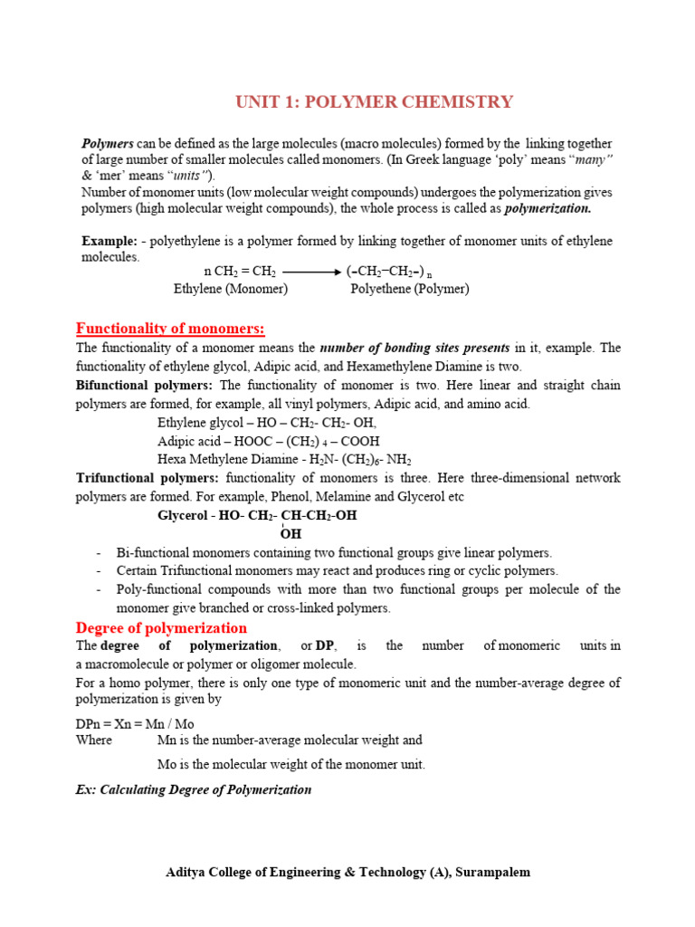 Unit 1-Polymer Chemistry ACETR23 | Download Free PDF | Polymerization ...