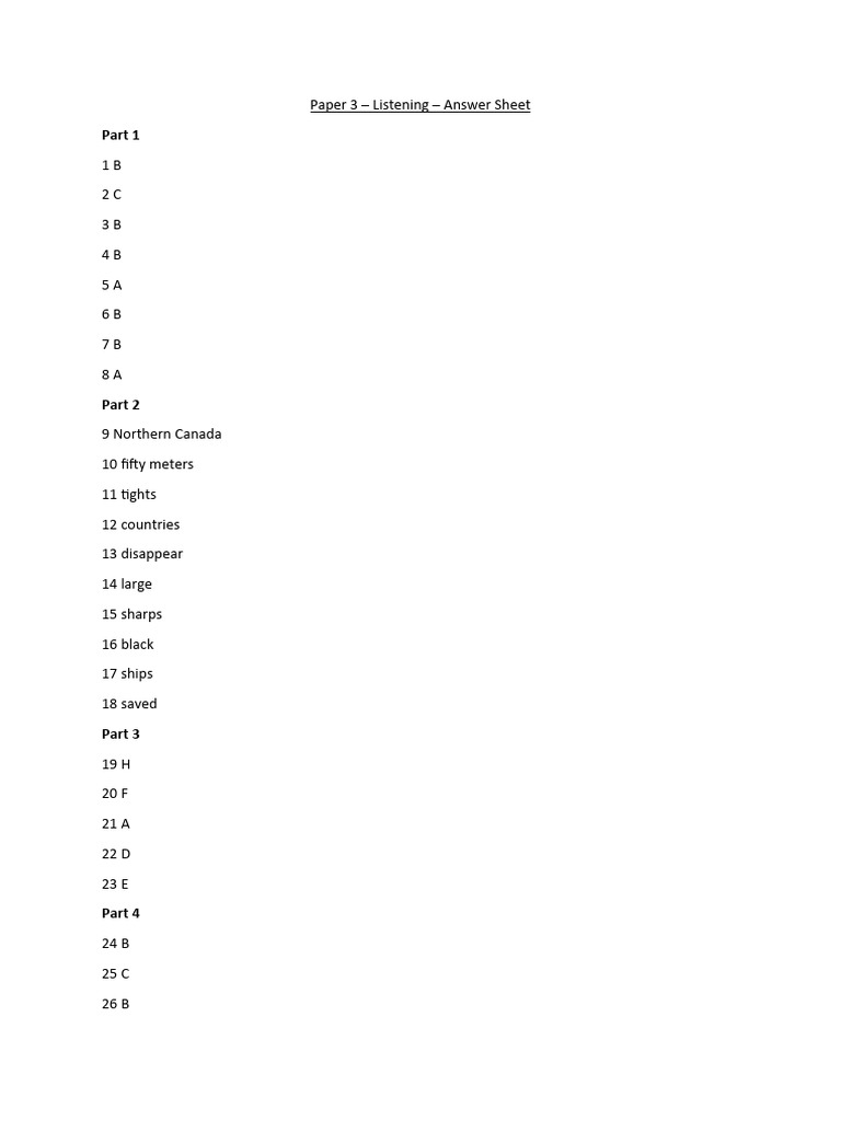 FCE Listening Answer Sheet | PDF